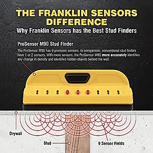 Franklin Sensors ProSensor M90 Professional Stud Finder with 9-Sensors for the Highest Accuracy Detects Wood & Metal Studs with Incredible Speed, Yellow