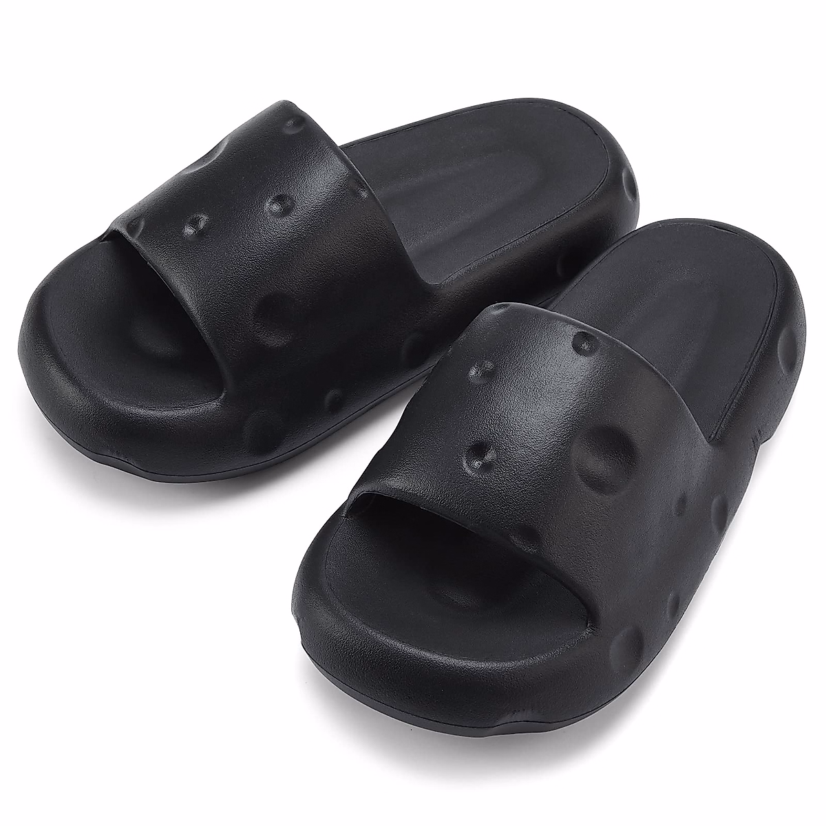 welltree Cheese Slides for Women Pillow Slippers Cloud Sandals Non Slip Shower Shoes Recovery Slide Sandal,Black,7.5-8.5 Women