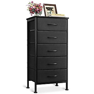 AODK Dresser for Bedroom with 5 Storage Drawers, 31" Small Dresser Chest of Drawers Fabric Dresser with Sturdy Steel Frame, Black