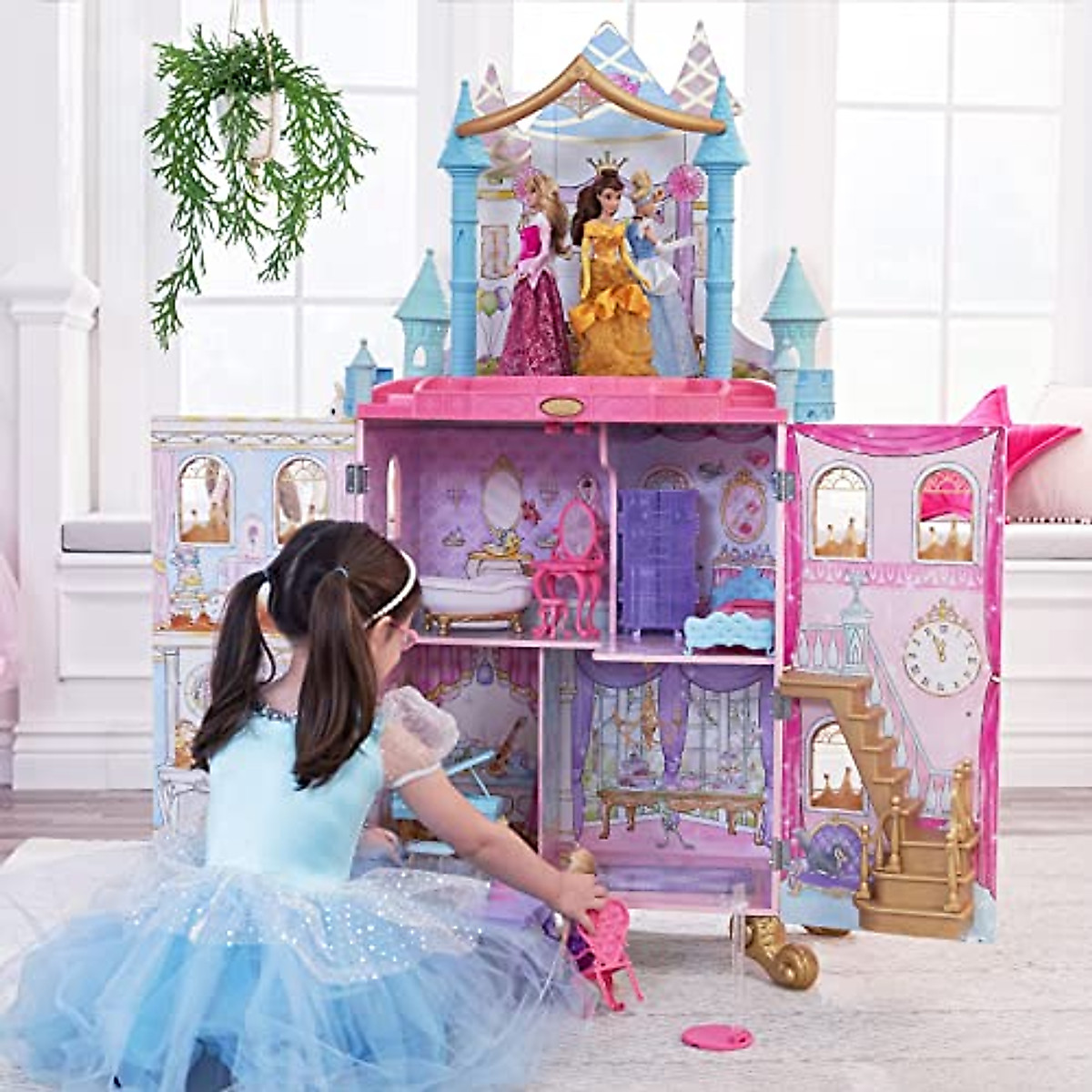 KidKraft Disney Princess Dance & Dream Wooden Dollhouse, Over 4-Feet Tall, Includes Sounds, Spinning Dance Floor and 20 Play Pieces, Gift for Ages 3