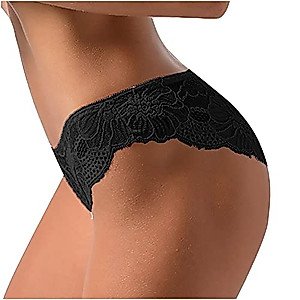 Kinple Womens Low-Waisted Brief Seamless Lace Bikini Elastic Cheeky Hipster Panties Ladies Comfortable Stretch Underwear Black