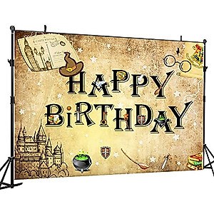 LYCGS 8X6ft Wizard Happy Birthday Backdrop Magic Castle School Backdrop Wizard Photography Background Boys Girls Kids Birthday Party Decor Banner X-110