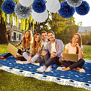 Tissue Paper Pom-Poms Party Decorations - 15pcs 5 Size Navy Blue White Silver Paper Flowers,Graduation Wedding Baby Bridal Shower Room Hanging Decorations Boy Birthday Party Backdrop Decor Panduola