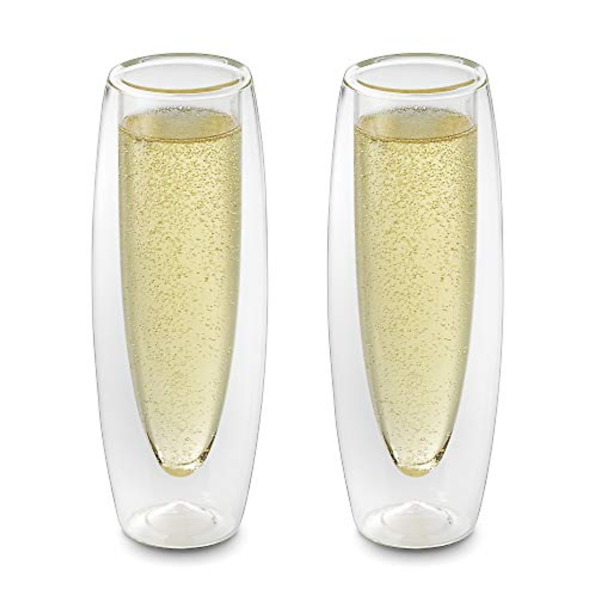 Outset Stemless Champagne Flutes Double Wall Glassware, Borosilicate Glass 2 Count (Pack of 1)