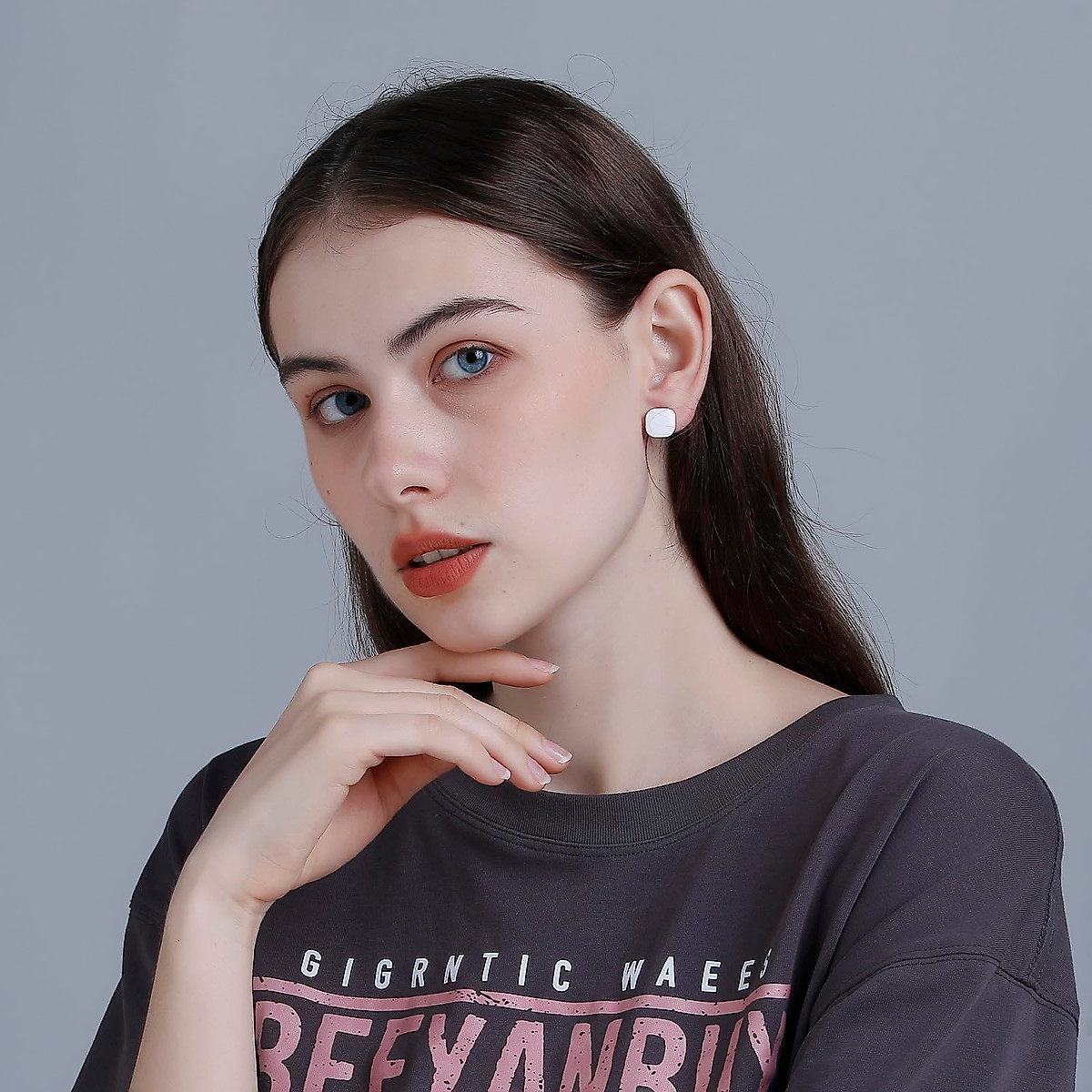 RUOFFETA Small Square Stud Earrings, Pure Colors Square Button Earrings for Women Enamel Square Post Earrings Delicate Pierced Earrings(White)