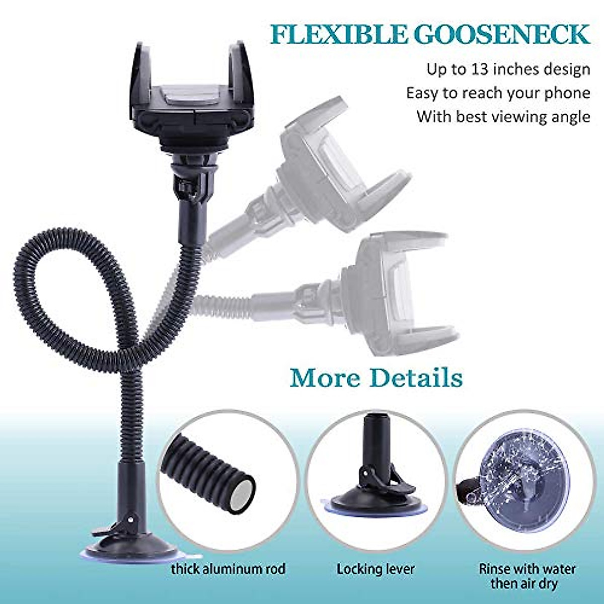 MICGOGO Windshield Car Phone Mount Universal Cell Phone Holder Car Long Arm Holder for iPhone Xs Max R X 8 Plus 7 Plus 6S Samsung Galaxy S9 S8 Edge S7 S6 LG Sony and More (20inch)