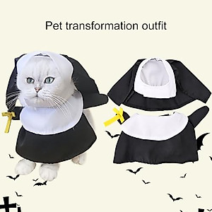 tinysiry 1 Set Pet Costume,Real Standing-up Nun Funny Three-Dimensional Dog Cat Costume, Soft Breathable Warm Pet Cosplay Dressing up,Pet Clothes for Party Black