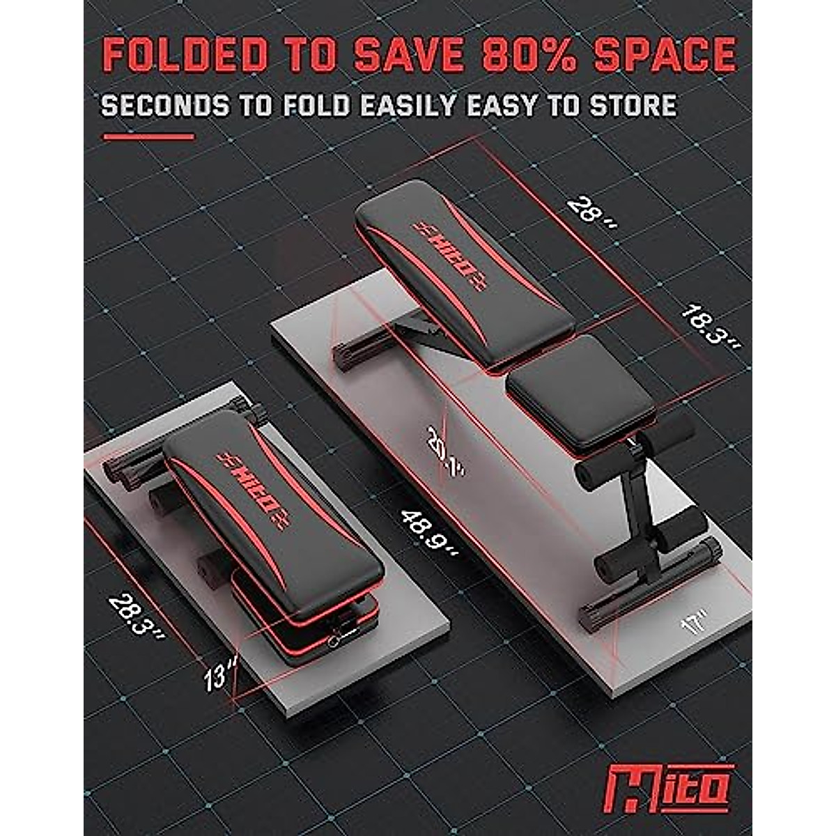 HITOSPORT Adjustable Weight Bench for Full Body Exercise, Foldable Strength Training Bench Press with Resistance Bands for Home Gym & Body Workout Newly Upgraded