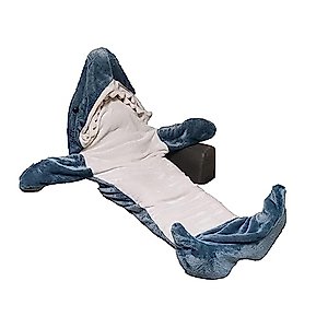 Siaowei Shark Blanket Sleeping Bag Super Soft Cozy Flannel Hoodie Shark Tail Wearable Fleece Throw Blanket Adult Kids Cosplay Shark Costume Shark Gifts (M Fits Heights Less Than 4'5")