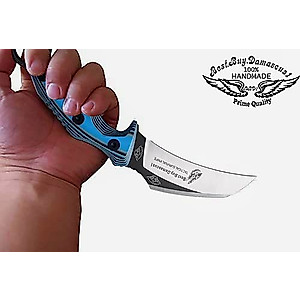 Best.Buy.Damascus1 Hunting knife Survial Blue G10 Fixed Blade Knife with Kydex Sheath Prime Qulity
