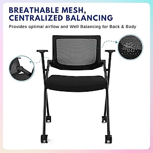 BROBRIYO, 20 Conference Room Chairs Stackable & Ergonomic Foldable with Lumbar Support, Armrest - Mesh Bouncing Back for Office Meeting, Conference, Reception, Training Room Chair 20 Pack