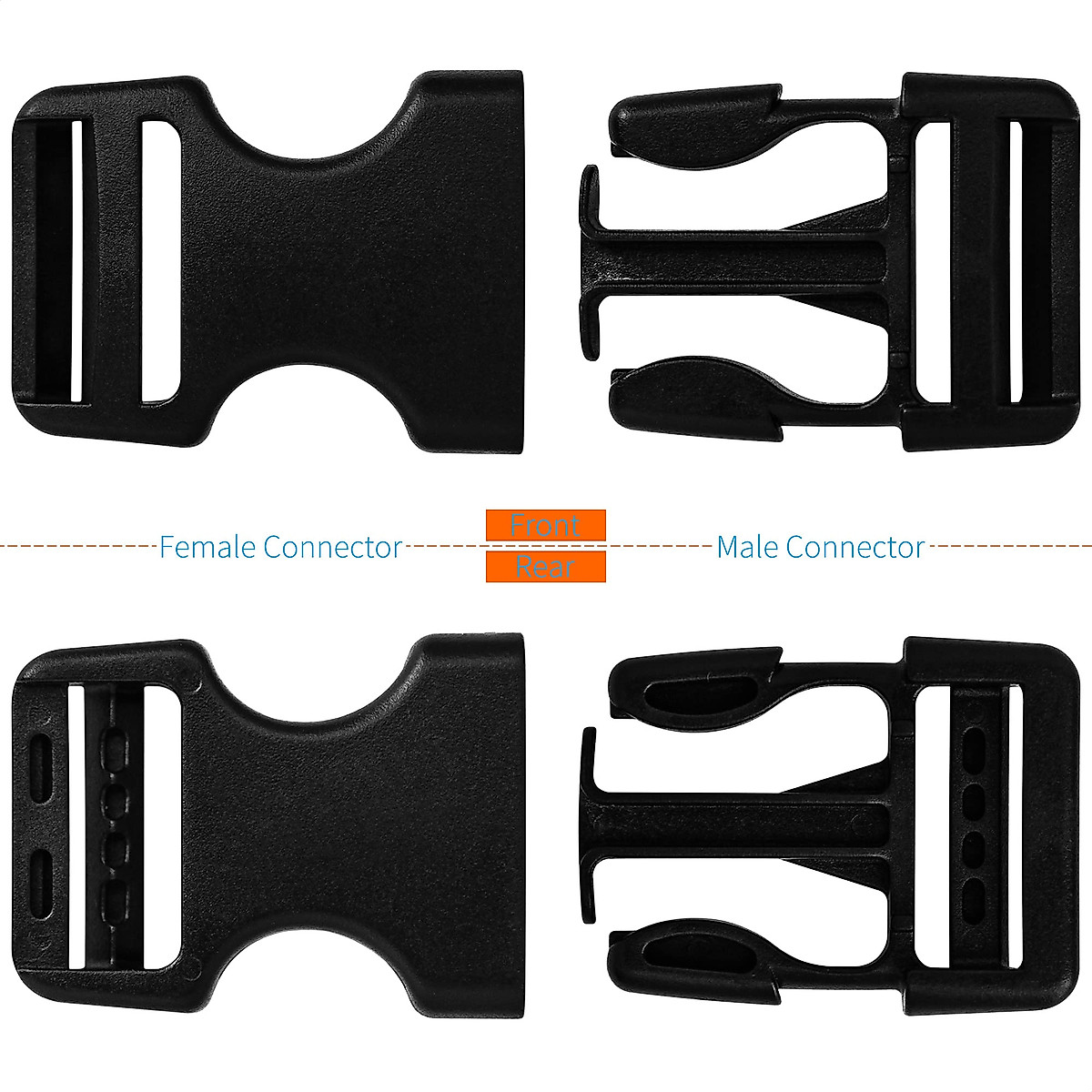 Buckles for Straps 1": Side Release Buckle Plastic Clip 10 set + Tri-Glide Slide 20 pcs Fit 1 inch Wide Nylon Webbing Canvas Strap, Heavy Duty Replacement Backpack Dog Collar, Dual Adjustable No Sew