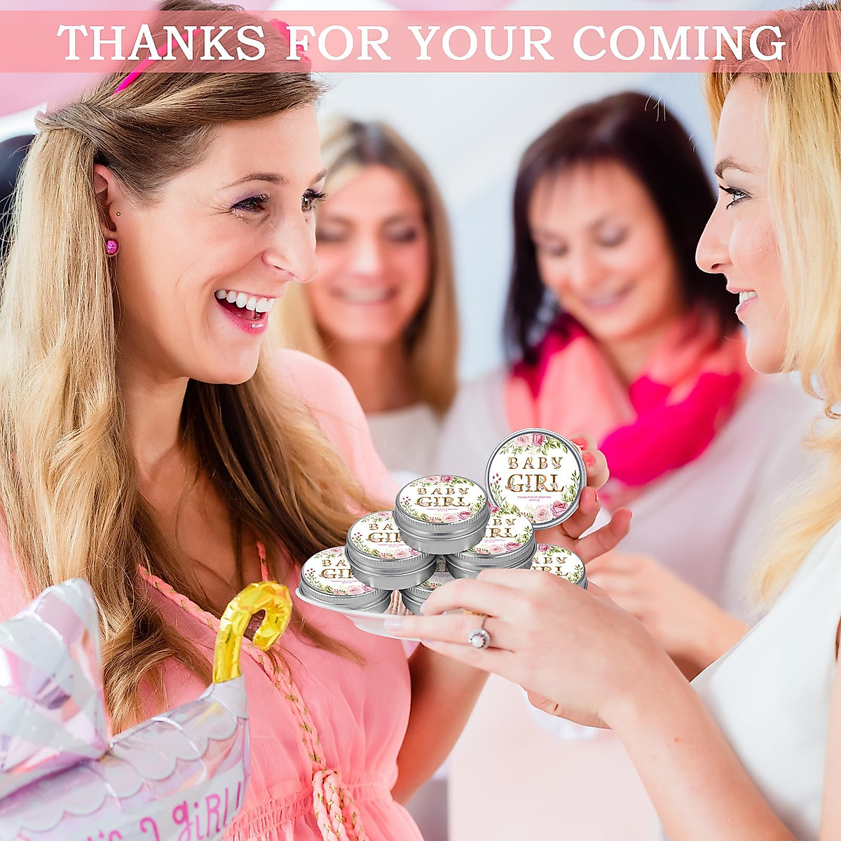 MTLEE 50 Pcs Baby Shower Scented Candles Gift Travel Tin Candle Aromatherapy Candle Favors for Winter Baby Shower Favors Wedding Gifts, Compound Scent Essential Oil(Baby Girl)