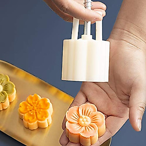 Ylskmu Moon Cake Mold Set 4pcs 50g Cookie Stamps, Cherry Blossom Floral Mid Autumn Festival DIY Hand Press Cookie Dessert Cutter Pastry Decoration Flower Impressions Tool Mooncake Maker (50g)