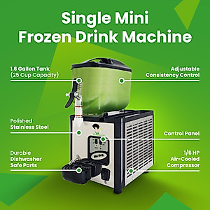 Margarita Girl Single-Bowl Mini Size Frozen Slushy Drink Machine - Versatile High-Capacity Model Featuring One 1.6-Gallon Bowl - Makes 25 Cups of Resort-Style Margarita, Daiquiri, Piña Colada & More