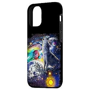 iPhone 12/12 Pro Cosmic Space Wolf, Wolves Family Howling, Reflections Case