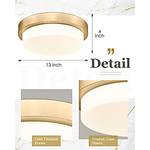 Audickic Gold Flush Mount Ceiling Light, 13inch Close to Ceiling Light Fixtures 24W 2200lm Dimmable 2700K/3000K/4000K/5000K/6000K Brass LED Ceiling Lamp for Bedroom Hallway Kitchen, AD-22008-L-GD