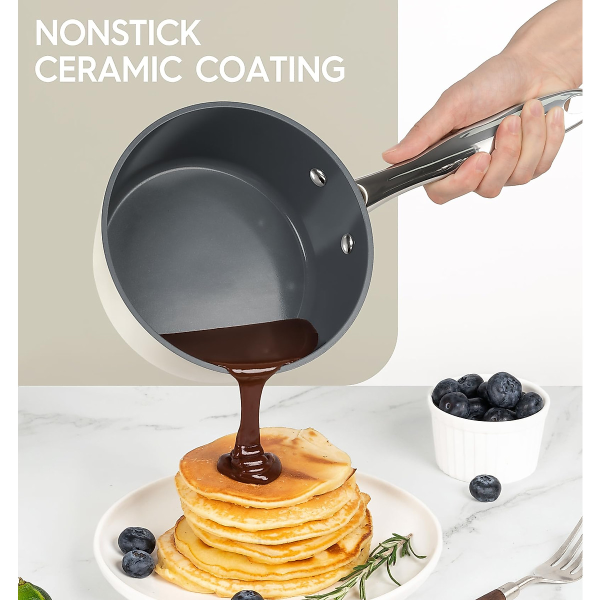 MICHELANGELO Sauce Pan with Lid, Nonstick Ceramic Saucepans Set, 1.5Qt & 3Qt Sauce Pan Sets with Stainless Steel Handle, Non-Toxic, Induction Compatible, Oven Safe