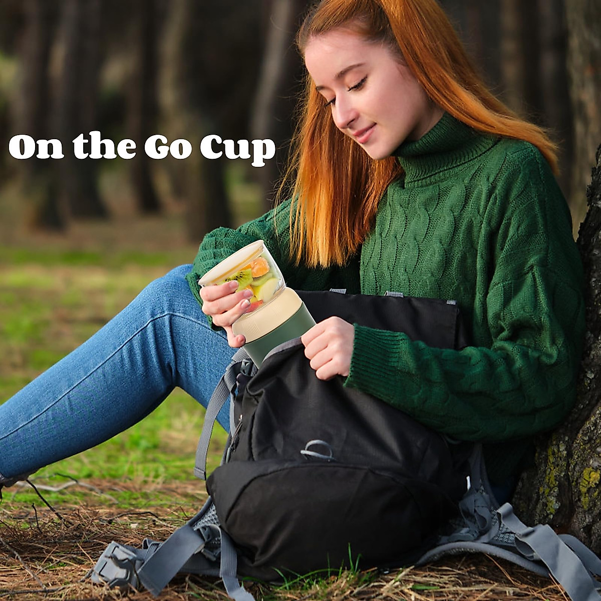 Eorbow 2 Pack Insulated Yogurt Container, 24oz Breakfast On the Go Cup with Plastic Topping Cereal Oatmeal Cup, 2-in-1 Food Storage Jar with Lid and Spoon, Overnight Oats Container for Soup Lunch