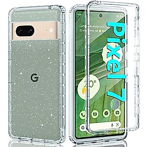PUJUE for Google Pixel-7 Phone Case: Sparkly Clear Pixel 7 Silicone Protective Shockproof Cell Cover - Clear Cell Cases with Screen Protector - Full Protection Rubber Phone Cases