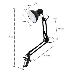 Desk Lamp,Swing Arm Desk Lamp with Clamp,Eye-Caring Reading Light,LED Bulb,79 Inch Cord,for Reading,Craft,Home,Office (Black)