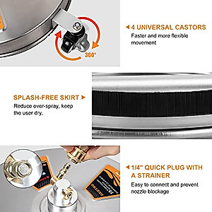 BEETRO 15'' Pressure Washer Surface Cleaner Attachment with 4 Wheels, Stainless Steel Housing and 2 Spray Wands,Power Washer Accessory for Cleaning Driveway, Sidewalk, Patio,Max. 4000 PSI