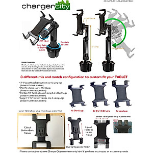 ChargerCity Xtreme Tablet Drinks Beverage Cup Holder Mount w/10inch Long Arm & 360º Swivel Adjust for All 7"-12" Screen Tablet Like iPad PRO Air Mini Galaxy Tab Surface Pro/Book