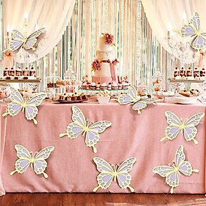 12 Pcs Large Butterfly Party Decoration Paper Butterfly Stickers in 2 Different Size 3D Butterfly Wall Mural Set Giant Butterfly for Birthday Baby Shower Nursery Bedroom Wedding(Gold and Purple)