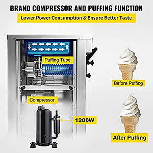Commercial Ice Cream Maker Single Flavor Commercial Ice Cream Machine 4.7-5.3 Gal/H Soft-Serve Ice Cream Maker, 1800W Countertop Soft Serve Ice Cream Machine, with LCD Panel, Stainless Steel