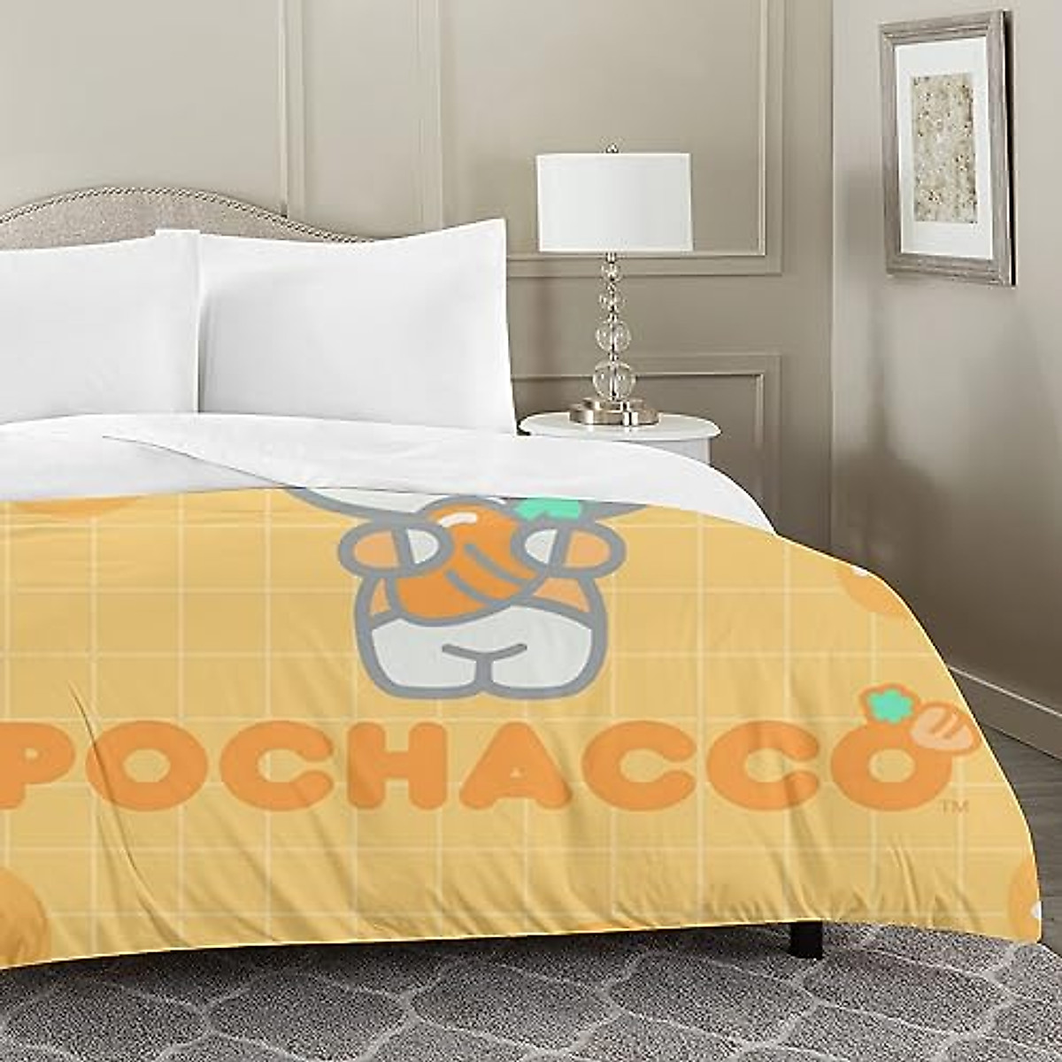 RODES 3pcs Pochacco Duvet Cover, Twin Bedding Sets, Kawaii Bedding, Anime Comforter Bedspread Quilt Cover, Kawaii Beding Gifts for Teenage Boys Girls, 2 Pillow Sham