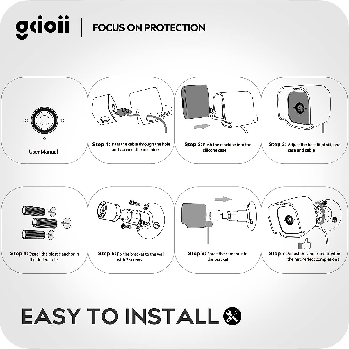 Blink Mini Wall Mount Bracket with Protective Case，Weather Proof 360 Degree Protective Adjustable Indoor/Outdoor Small Mount(1 Pack Black，Camera not Included)