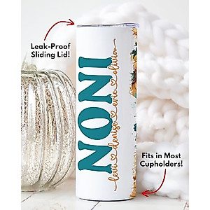 Personalized Noni Tumbler, 20 oz Stainless Steel Sunflower Cup with Lid & Straw, Custom Grandma Gift with Grandkids’ Names, Floral Grandmother Coffee Mug for Birthday, Mother’s Day or Christmas