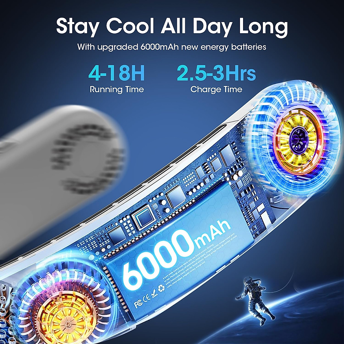 MSEVC Neck Fan 4 Turbo 6000mAh Portable Neck Fan 360°Cooling Airflow Bladeless Neck Fan USB Rechargeable with 3 Speeds Adjustment Wearable Personal Fan for Outdoor Travel Indoor - Black