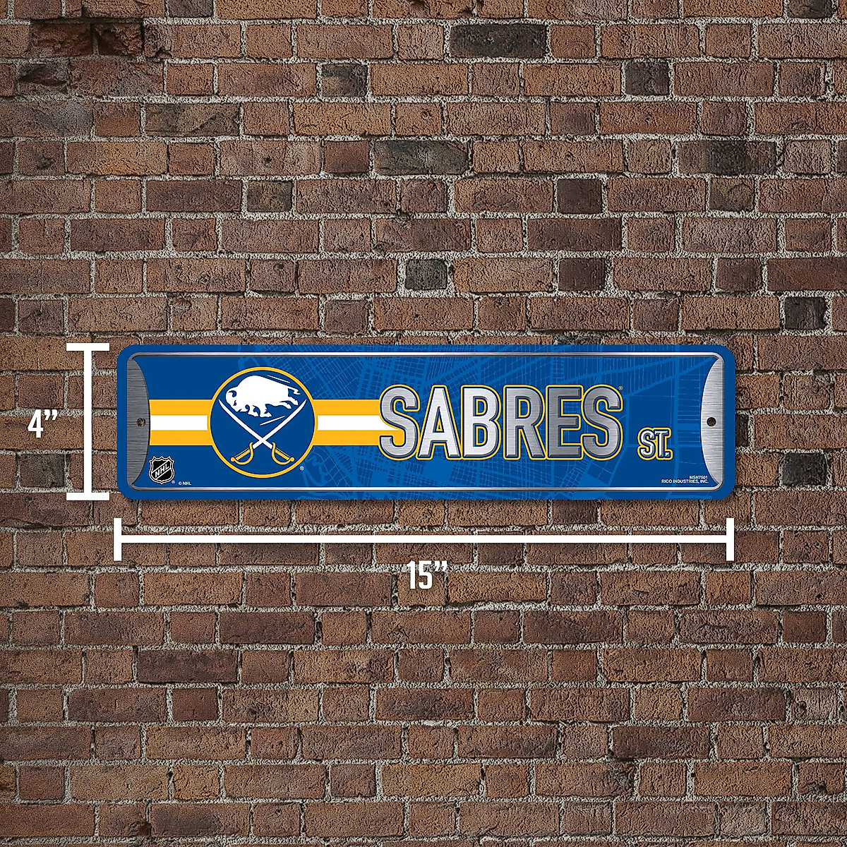 Rico Industries NHL Hockey Buffalo Sabres Metal Street Sign 4" x 15" Home Décor - Bedroom - Office - Man Cave,Silver