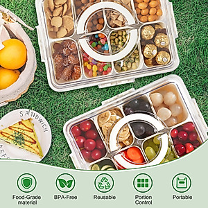 𝟮 𝗣𝗮𝗰𝗸 Divided Serving Tray with Lid and Handle, 8 Compartments Portable Snackle Box Container for Fruit, Veggies, Clear Snack Containers for Kids and Adult, Perfect for Travel, Camping, Picnic