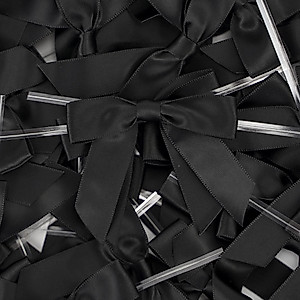 AIMUDI Black Bows for Gift Wrapping 2.5" Premade Black Twist Tie Bows for Crafts Pre-Tied Black Satin Ribbon Bows Small Gift Bows for Treat Bags Party Favors Wedding Decorations - 50 Counts