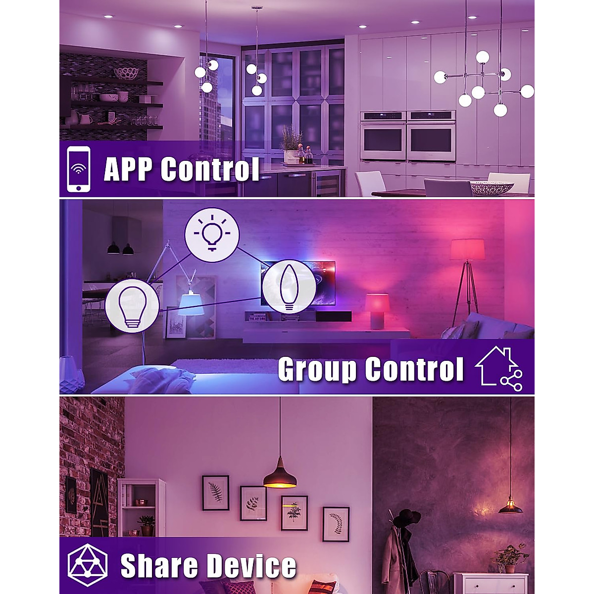 Avatar Controls 6 Pack GU10 WiFi Smart Bulbs, Alexa PAR16 LED Recessed Track Light Bulb 5W Color Changing Music Sync Timer Group Control 100°Beam Angle for Kitchen, Garages, Living Room, Bedroom