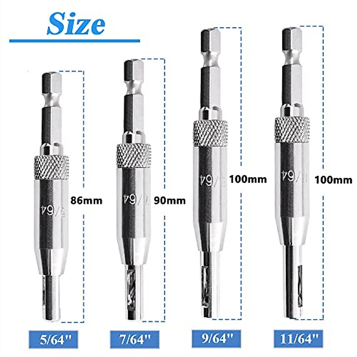 Eyech 4Pcs HSS Door Window Cabinet Self Centering Hinge Drill Bits Set Center Hinge Drill Bit Mill Tool for Opening Hole-5/64 Inch 7/64 Inch 9/64 Inch 11/64 Inch
