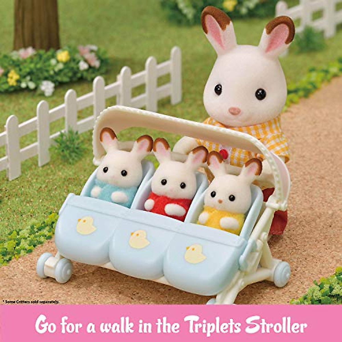 Calico Critters Triplets Care Set - Dollhouse Playset with 3 Hopscotch Rabbit Figures & Accessories Included