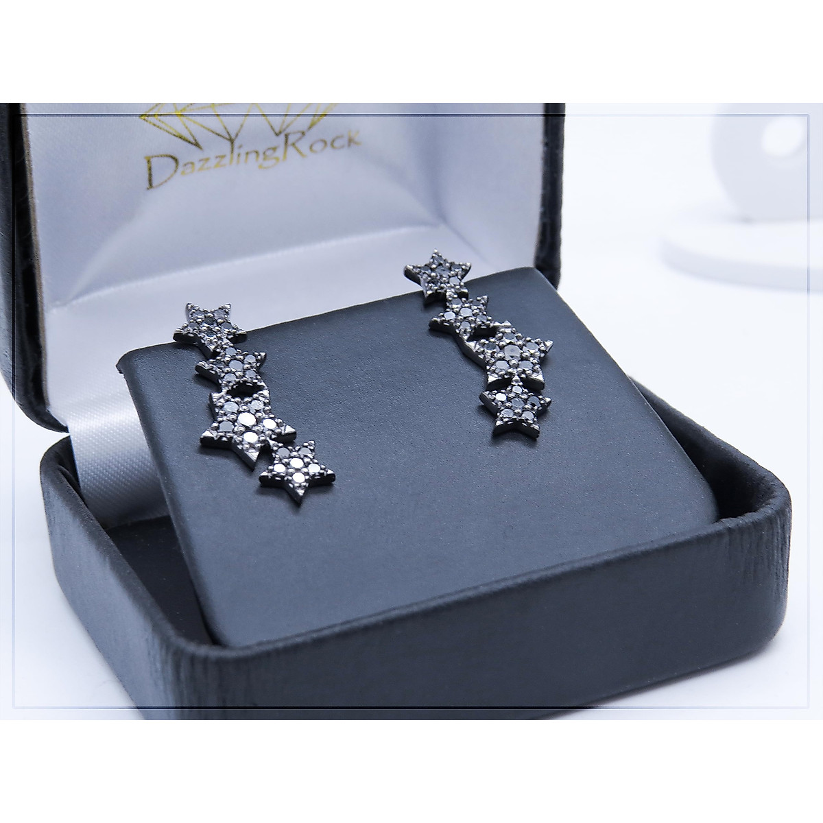 Dazzlingrock Collection 1.00 Carat (ctw) Black Rhodium Plated Round Diamond Ladies Climber Earrings 1 CT, Sterling Silver