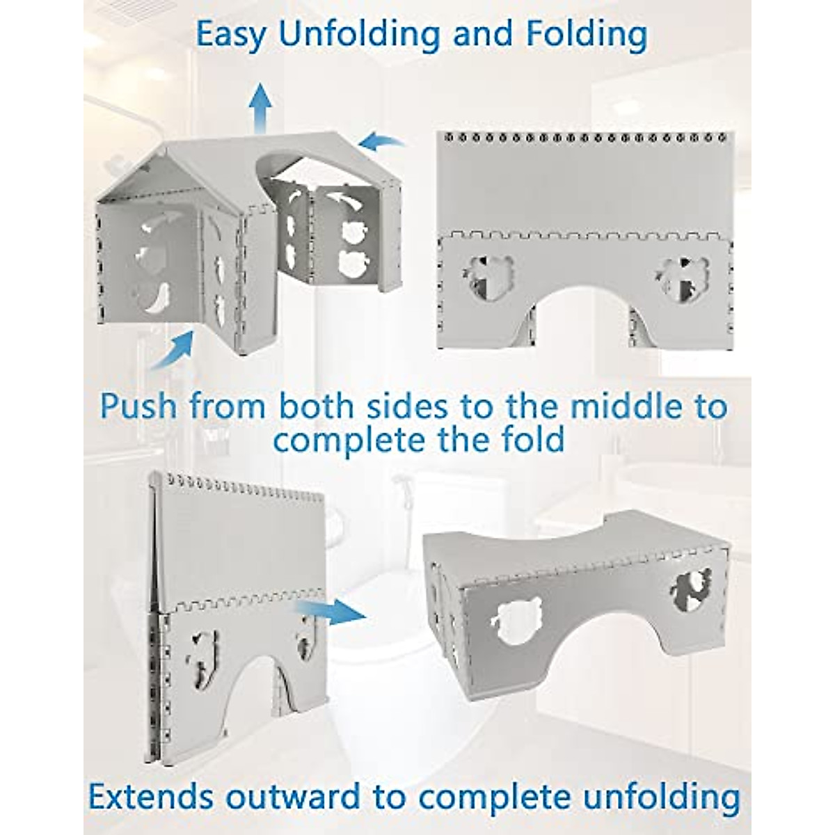 Foldable Toilet Potty Stool for Adults, 7" Healthy Squatting Posture Toilet Poop Stool, Bathroom Anti-Slip Toilet Assistance Step Stool, Fold Design Christmas Decor Portable Travel Poop Stool.(Grey)