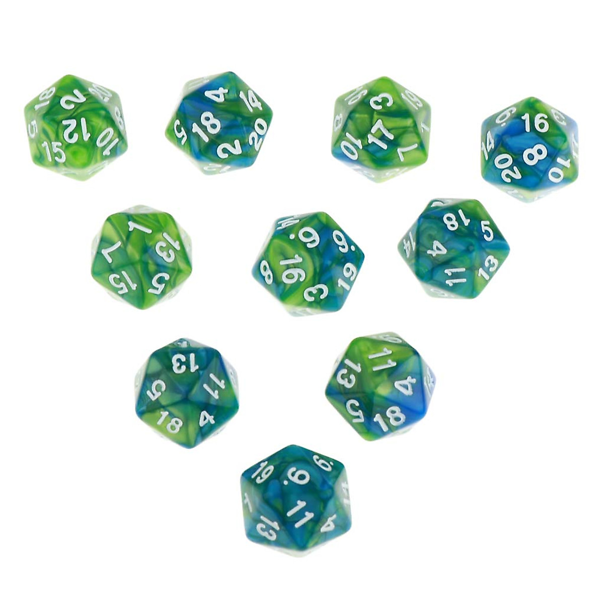 MonkeyJack 10pcs 20 Sided Dice D20 Polyhedral Dice for Dungeons and Dragons Game Role Playing Game Green Purple