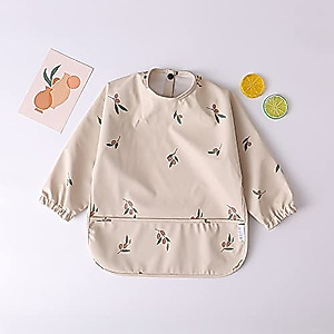 GZMM Waterproof Baby Bibs,Infant Toddler Long Sleeve Feeding Bib With Food Catcher,Easy Clean & Washable