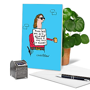 NobleWorks - 1 Hilarious Birthday Card with Envelope - Funny Card with Cartoons, Humor Comic Notecard - Blind Mullet C6150BDG
