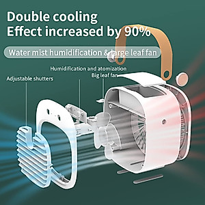 Portable Air Conditioner，6000mAh Mini Air Conditioner Fan，USB Rechargeable Personal Air Conditioner，3 Speed Quiet Air Cooler for Desktop、Office、Bedroom，study、Travel & Indoor/Outdoor Activities.(White)