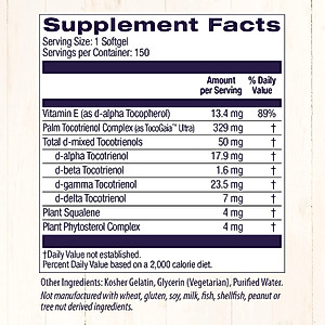 Healthy Origins Tocomin SupraBio (Tocotrienols), 50 mg - Supports Heart Health & Cardiovascular System - Tocotrienol & Vitamin E Supplement - Gluten-Free Skin Support - 150 Softgels