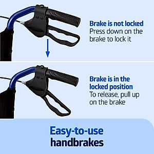 Medline Lightweight Foldable Transport Wheelchair with Handbrakes and 12-Inch Wheels, Blue Frame, Black Upholstery