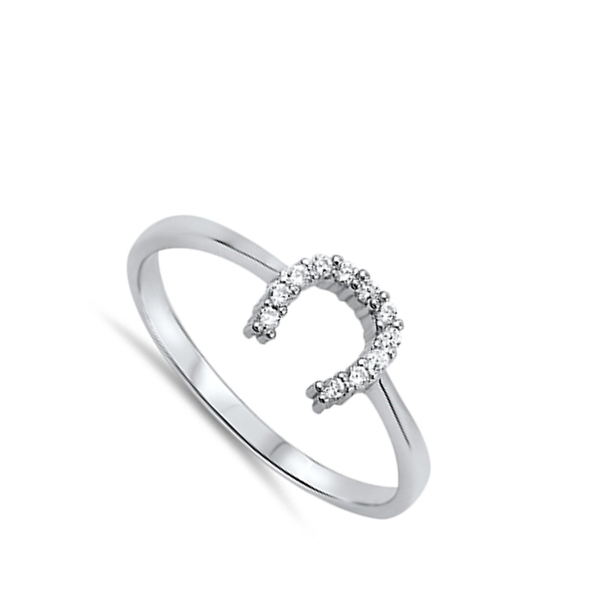 Good Luck Horseshoe U Clear CZ Unique Ring .925 Sterling Silver Band Size 6