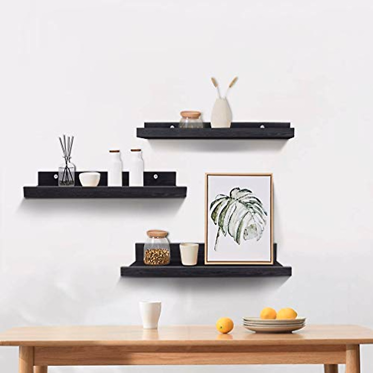 Lavezee 24 Inch + 36 Inch Black Floating Wall Ledge Shelves Set of 3
