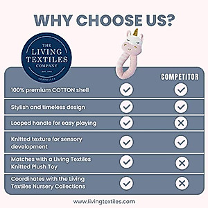 Living Textiles Baby Knitted Toy Rattle - Kenzie Unicorn -Premium HIGH Quality 100% Cotton Super Cute Soft & Fun Stuffed Animal Character | for Infant,Newborn,Nursery,Stuff,Knit,Gift,Shower,Girl